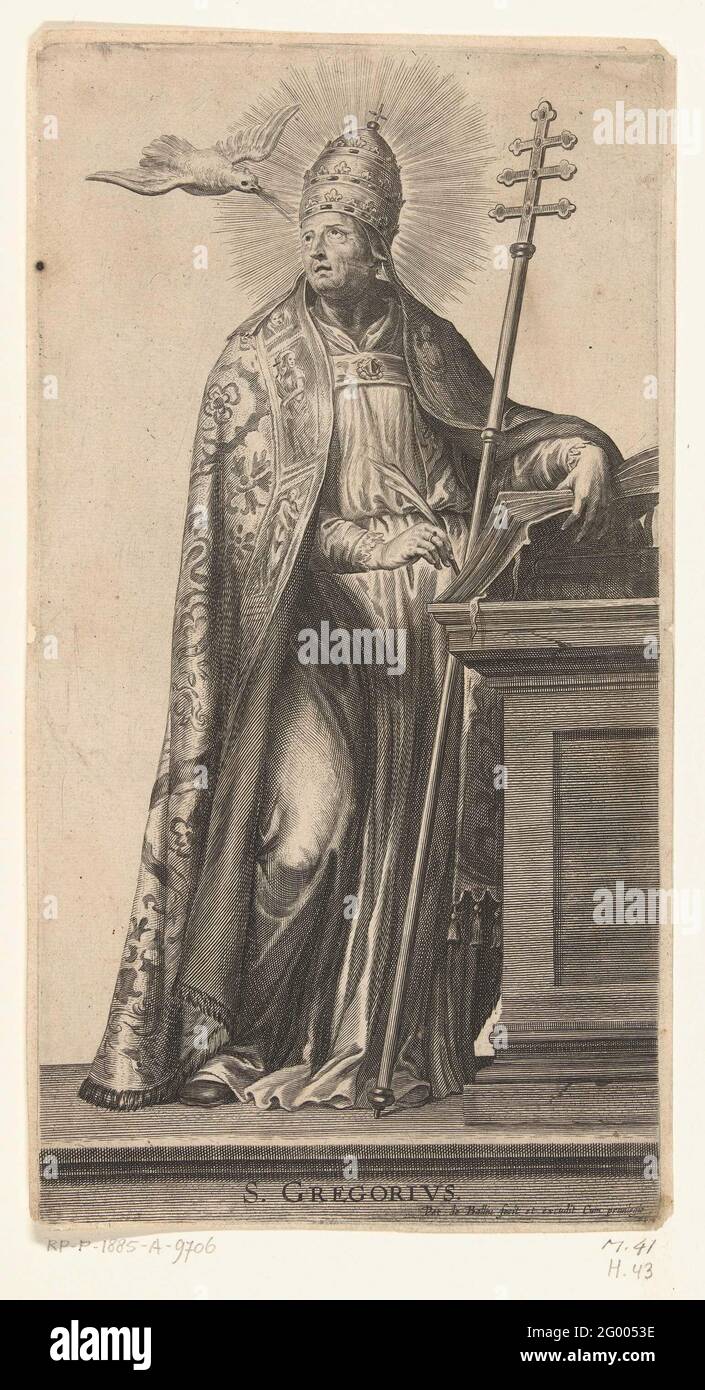 Saint Gregory as pope with patriarchal cross and pigeon as a holy ...