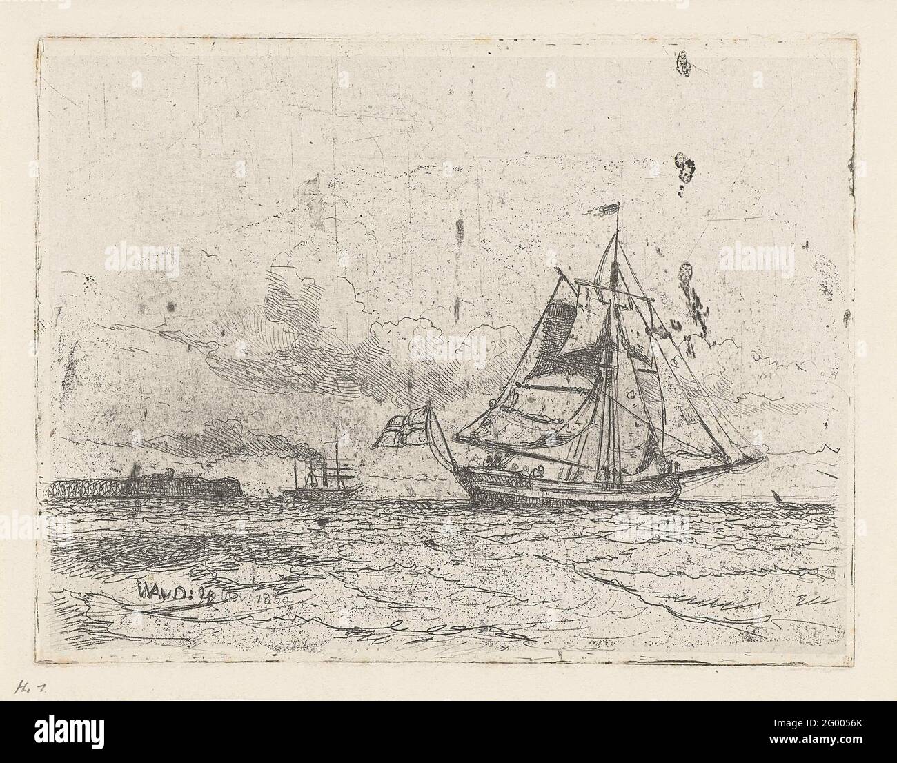 Seascape with sailing ship Stock Photo - Alamy