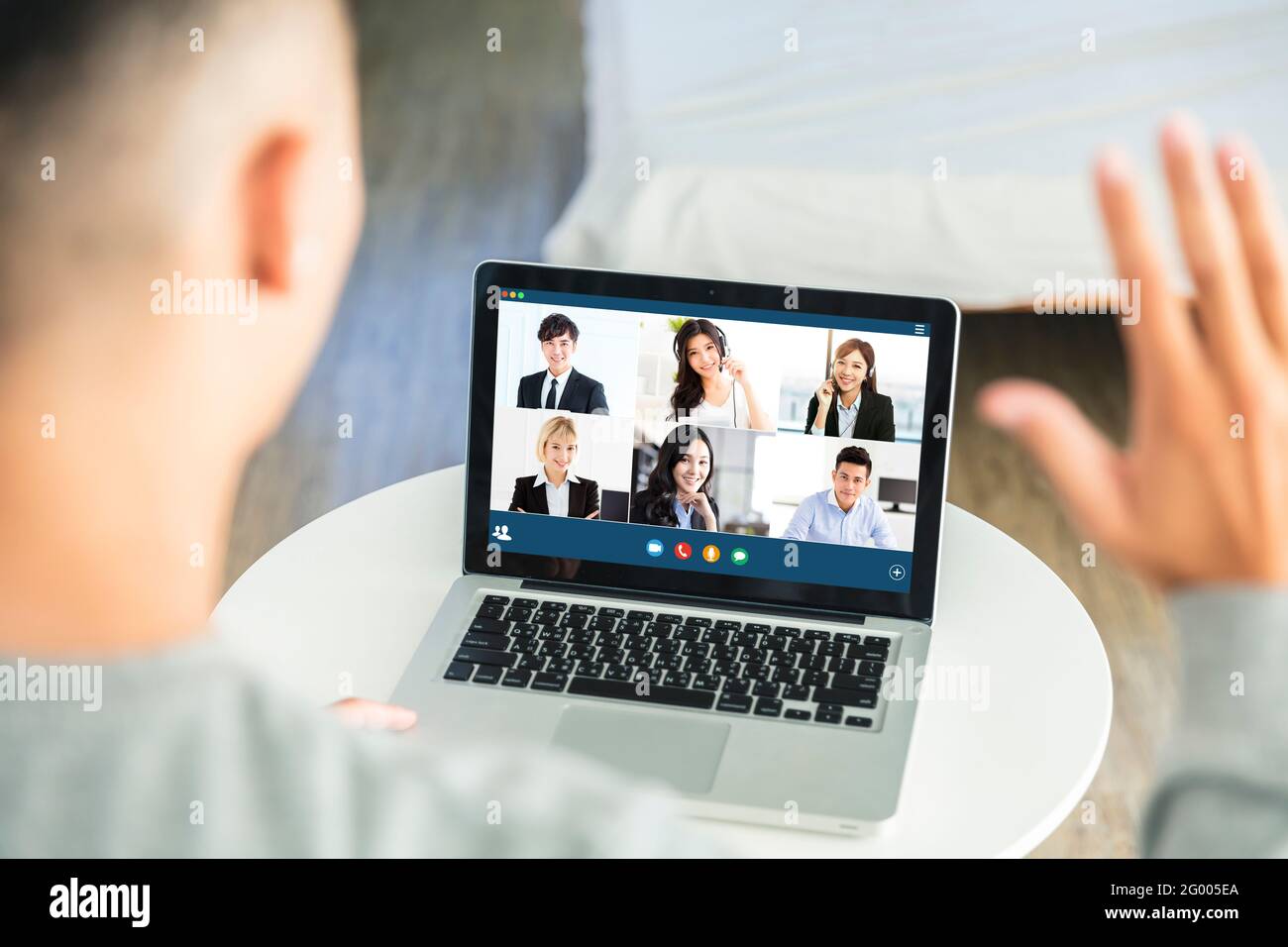 Online Video Conference Business Meeting Call On Laptop at home Stock ...