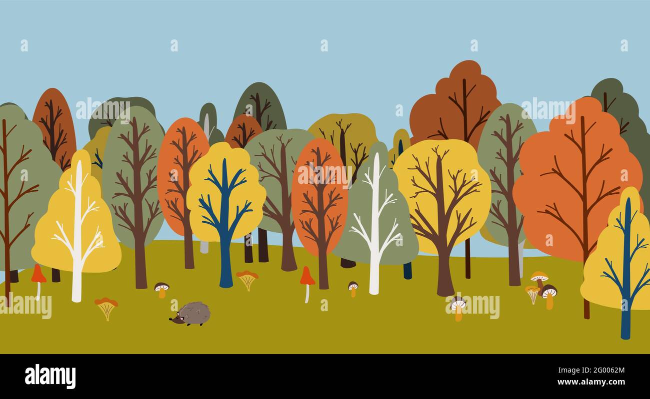 Flat hand drawn Autumn landscape. Vector woods Stock Vector Image & Art ...