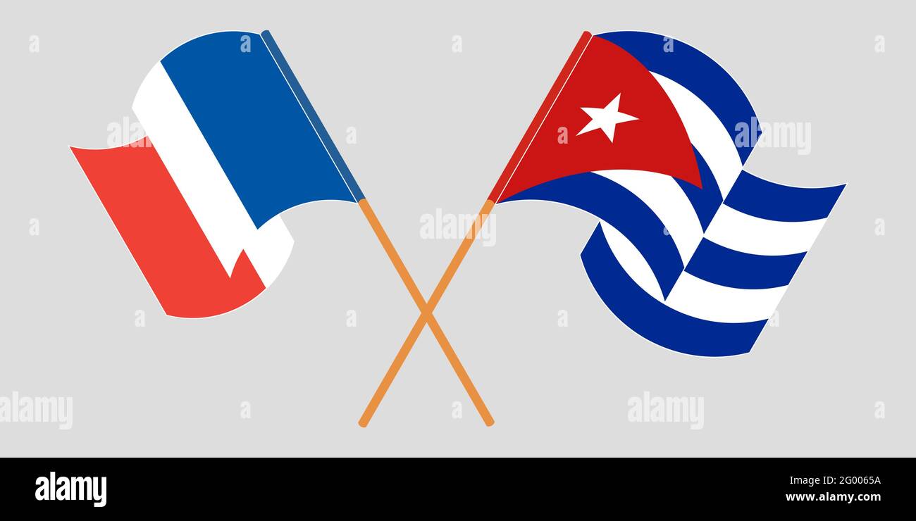 Crossed and waving flags of Cuba and France. Vector illustration Stock ...