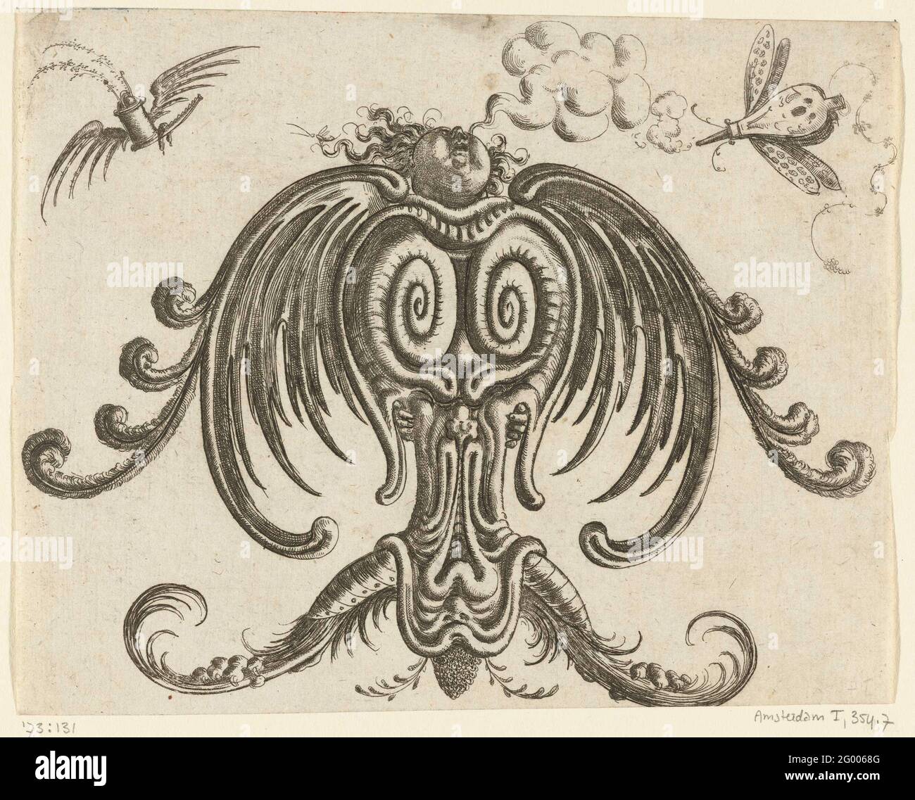 Looking up angel; Das Neuw Grottesken Buch Nürnberg 1610; Leaf of the ...