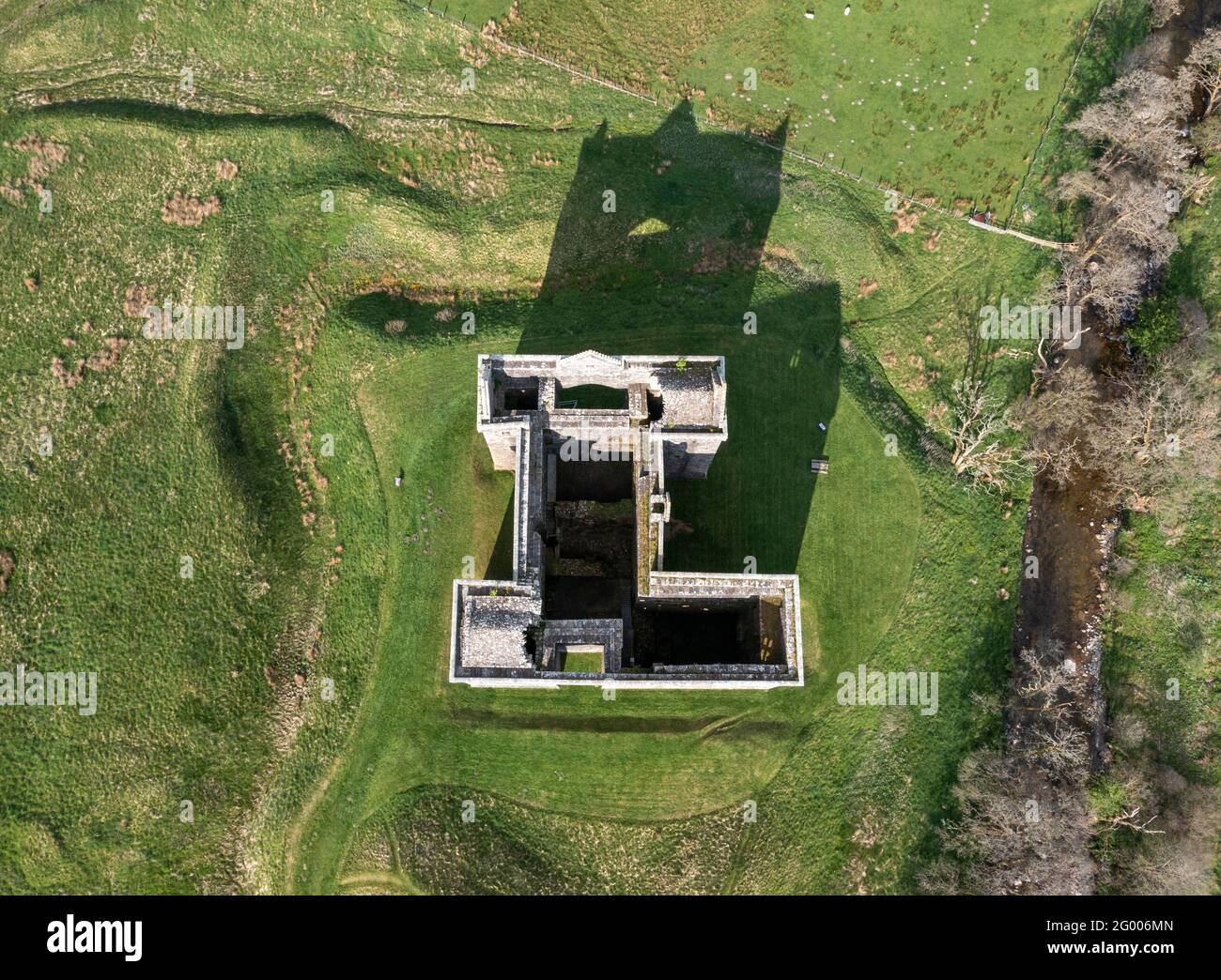 Aerial view of Hermitage castle near Newcastleton, Liddesdale, Scotland ...