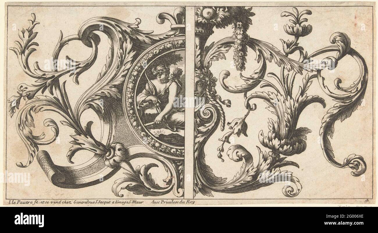 Left panel with medallion, right panel with mask; Liure de Panneaux ...