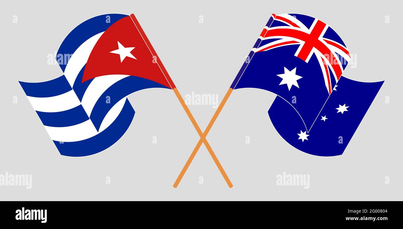 Crossed and waving flags of Cuba and Australia. Vector illustration ...