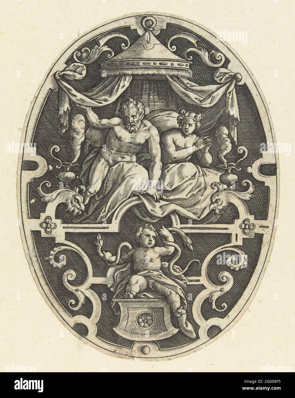 Flat decoration: Hercules strangled in his cradle the two hoses; Oval ...