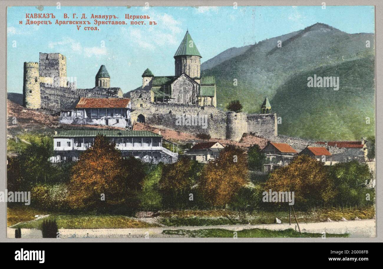 Castle and houses at the Caucasus; Kavkaz (...). Top left is the title ...