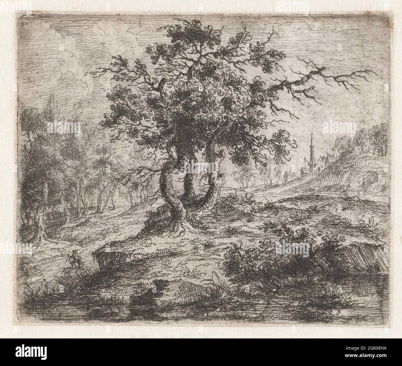 Landscape with three trees on a hill. Hilly landscape with three trees ...