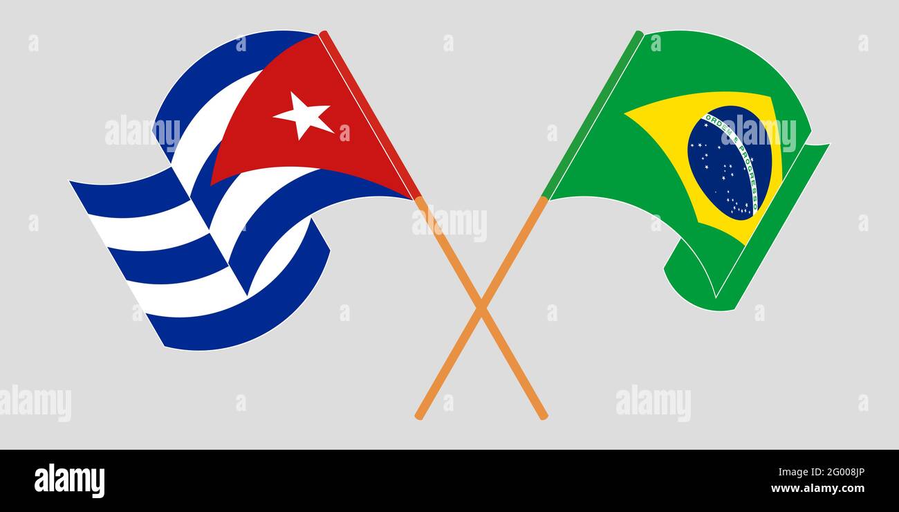 Crossed and waving flags of Cuba and Brazil. Vector illustration Stock ...