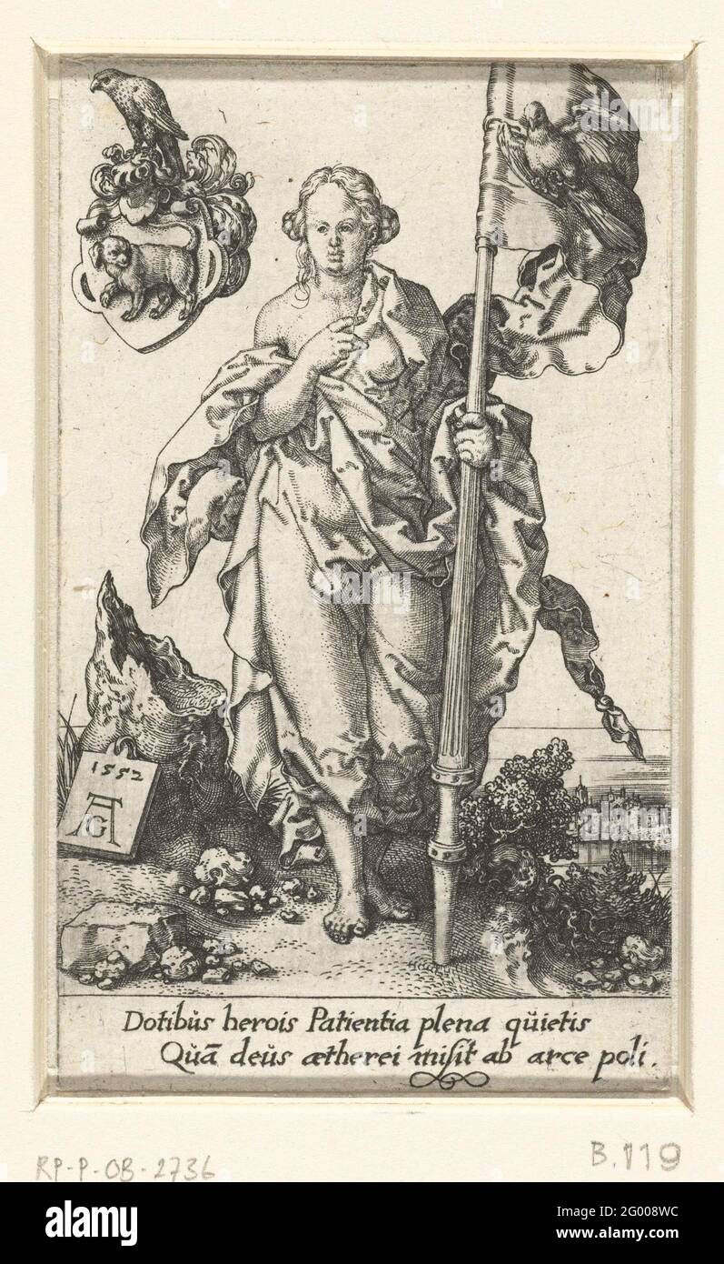 Patience; Seven virtues. Personification of patience. Woman standing ...