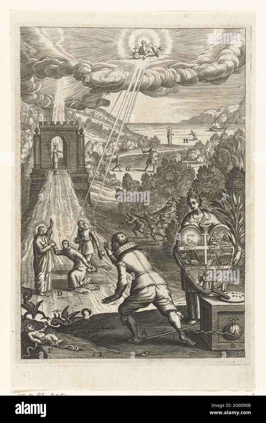 Emblem with man who sees how confidence in God can redeem a man from ...