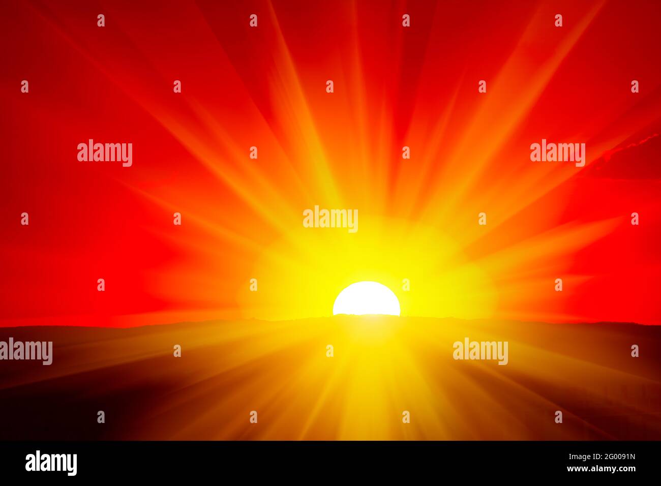 Twilight sun with big rays . Fantastic sunset Stock Photo - Alamy