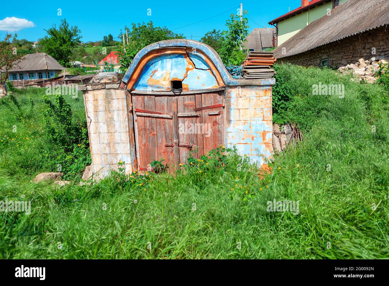 Ancient Cellar for storing wine , exterior view . Old rural cellar with ...