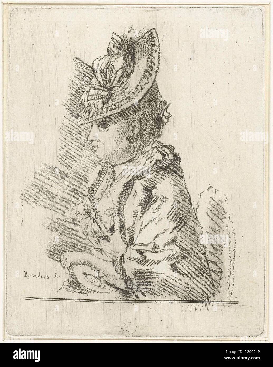 Portrait of a young lady with hat in profile to the left Stock Photo ...