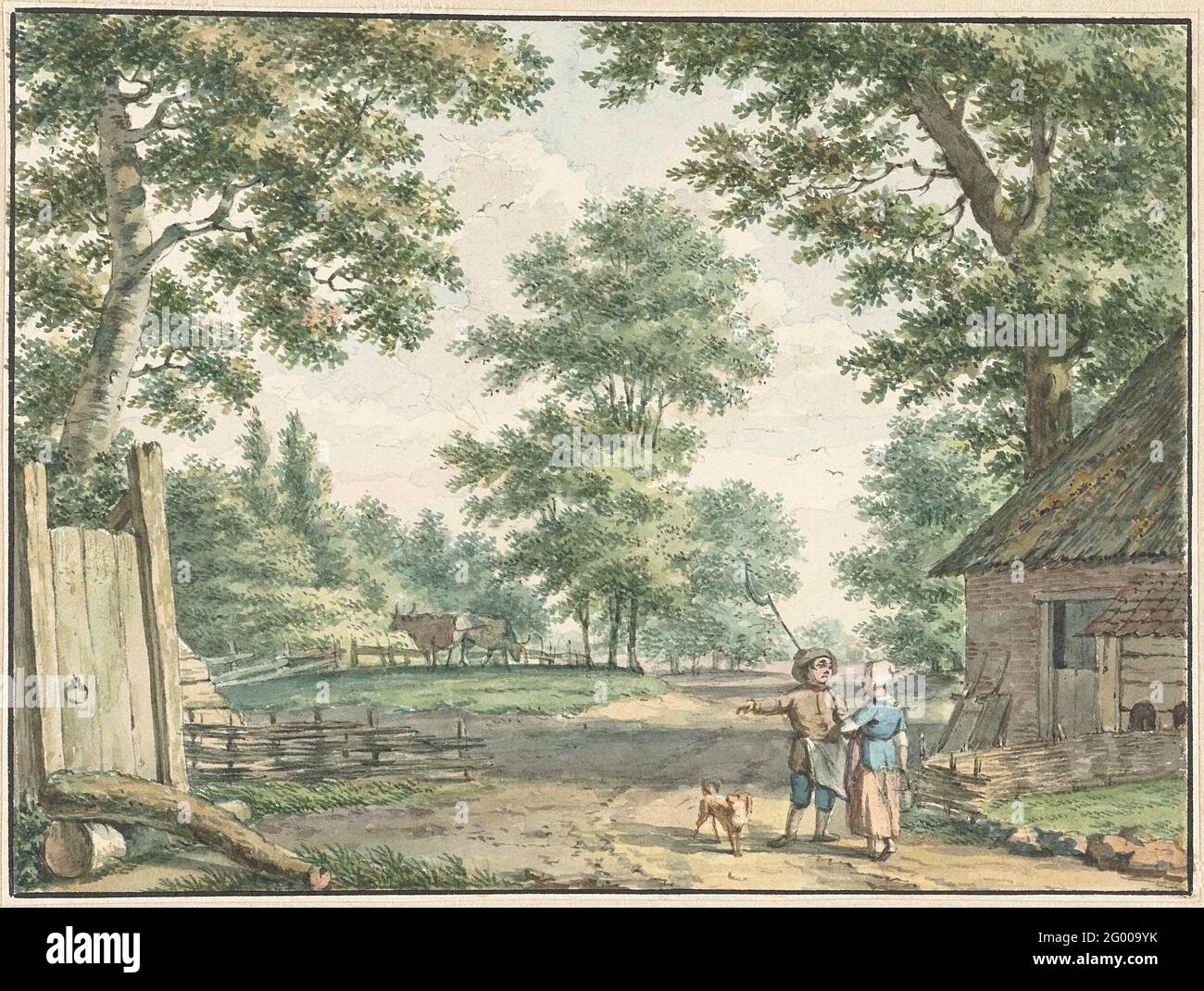 Landscape with two people at a farmhouse Stock Photo - Alamy