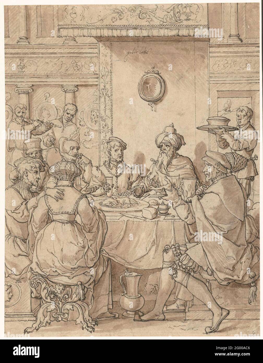 Meal from Esther and Ahasverus. Design for a glass panel Stock Photo ...