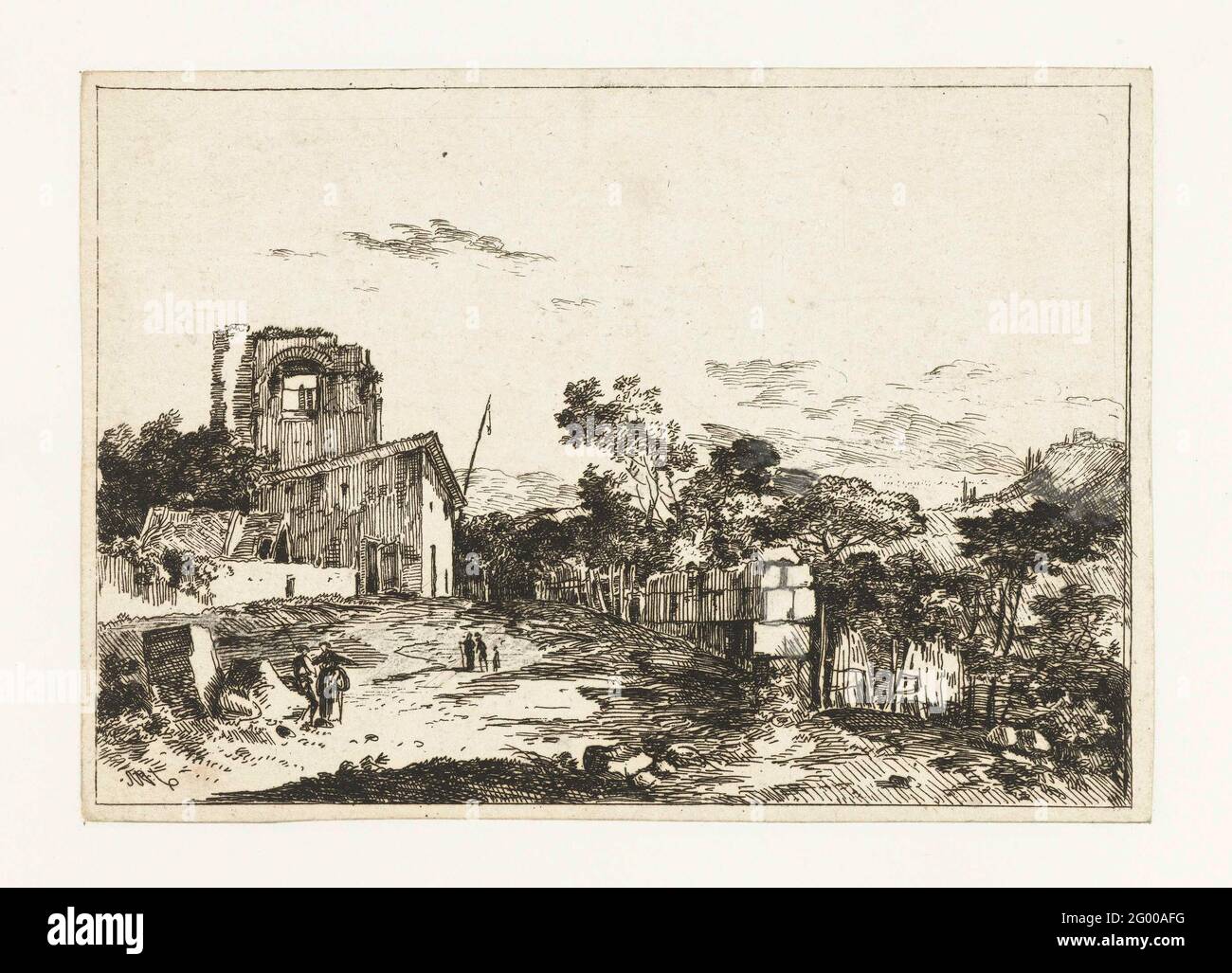 Landscape with a house with flagstone. A landscape with a number of ...