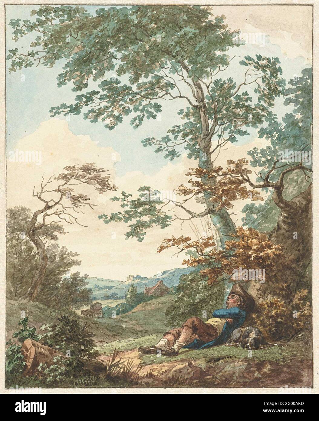 Sleeping man with dog under a tree Stock Photo - Alamy