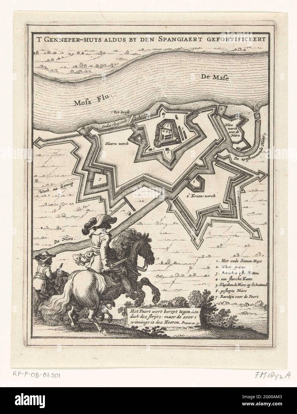 Map of the house in Gennep with the fortifications laid through the ...
