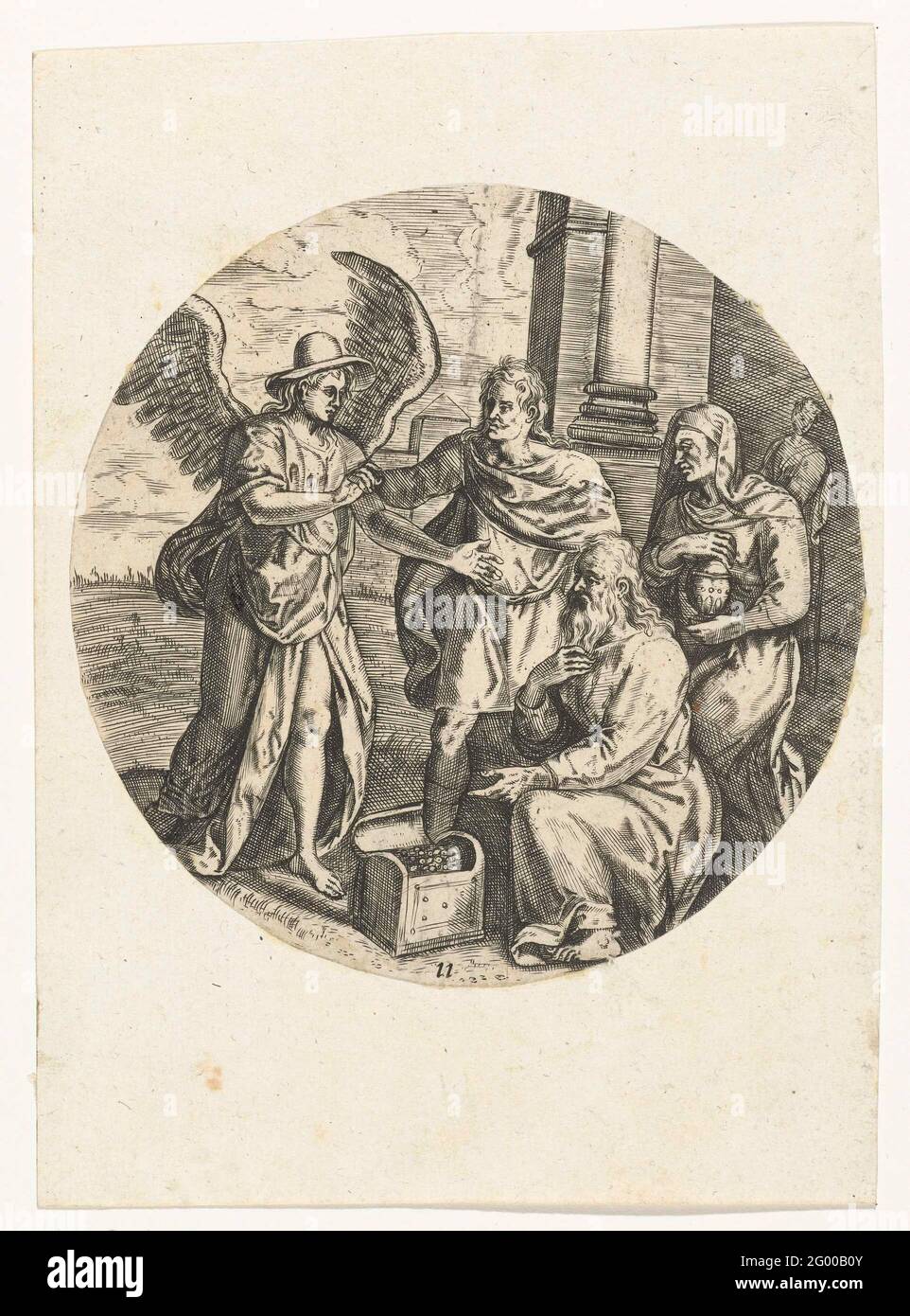 Tobias and his father give money to the angel; Story of Tobias. Tobit ...