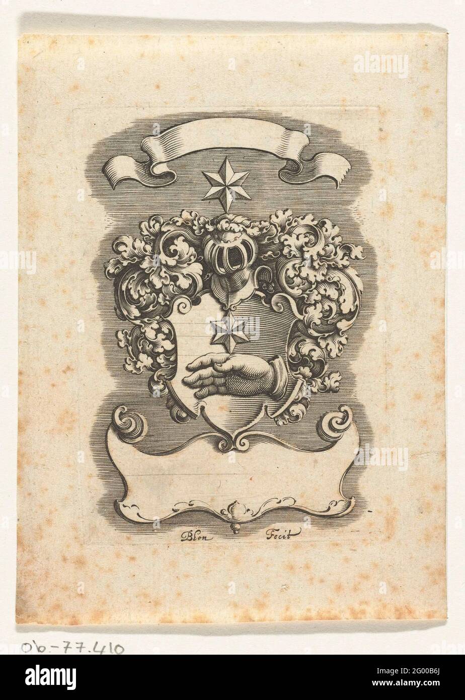 Coat of arms with hand and star. From series with 6 coats of arms Stock ...