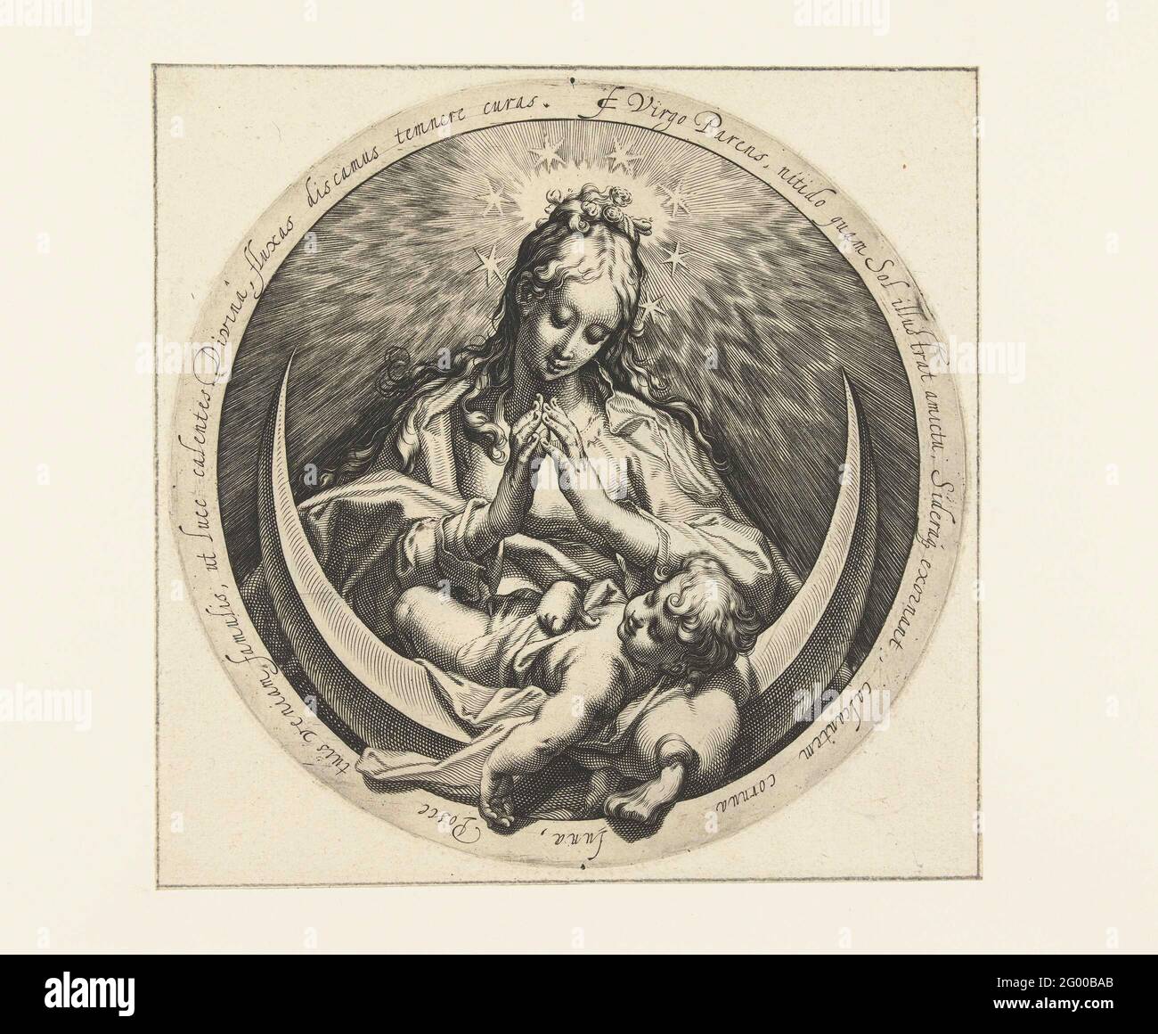 Maria with Christ Child on Moansikkel. Round representation of Mary ...