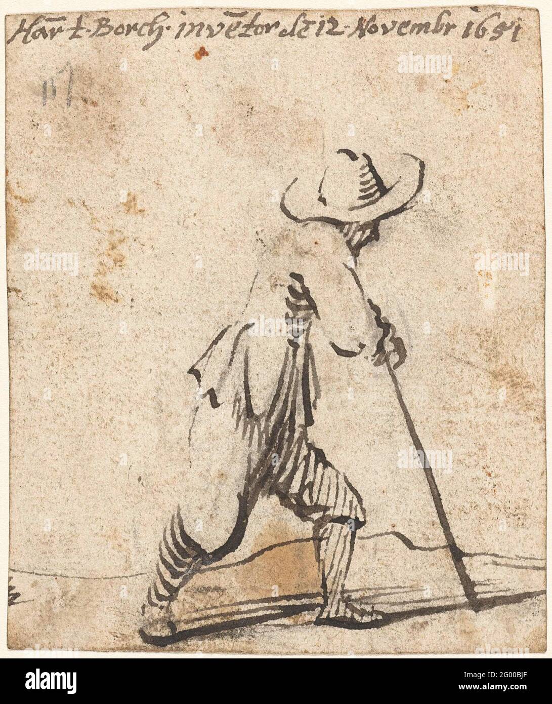 Running man, leaning on a stick, right Stock Photo - Alamy