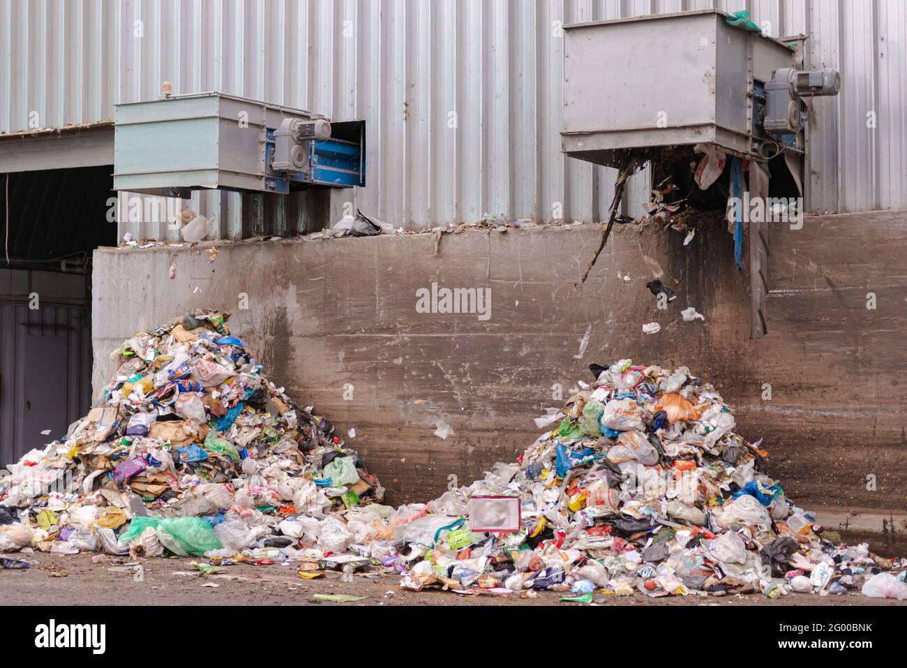 Moscow. Russia. October 2020. Waste disposal after the conveyor at the ...