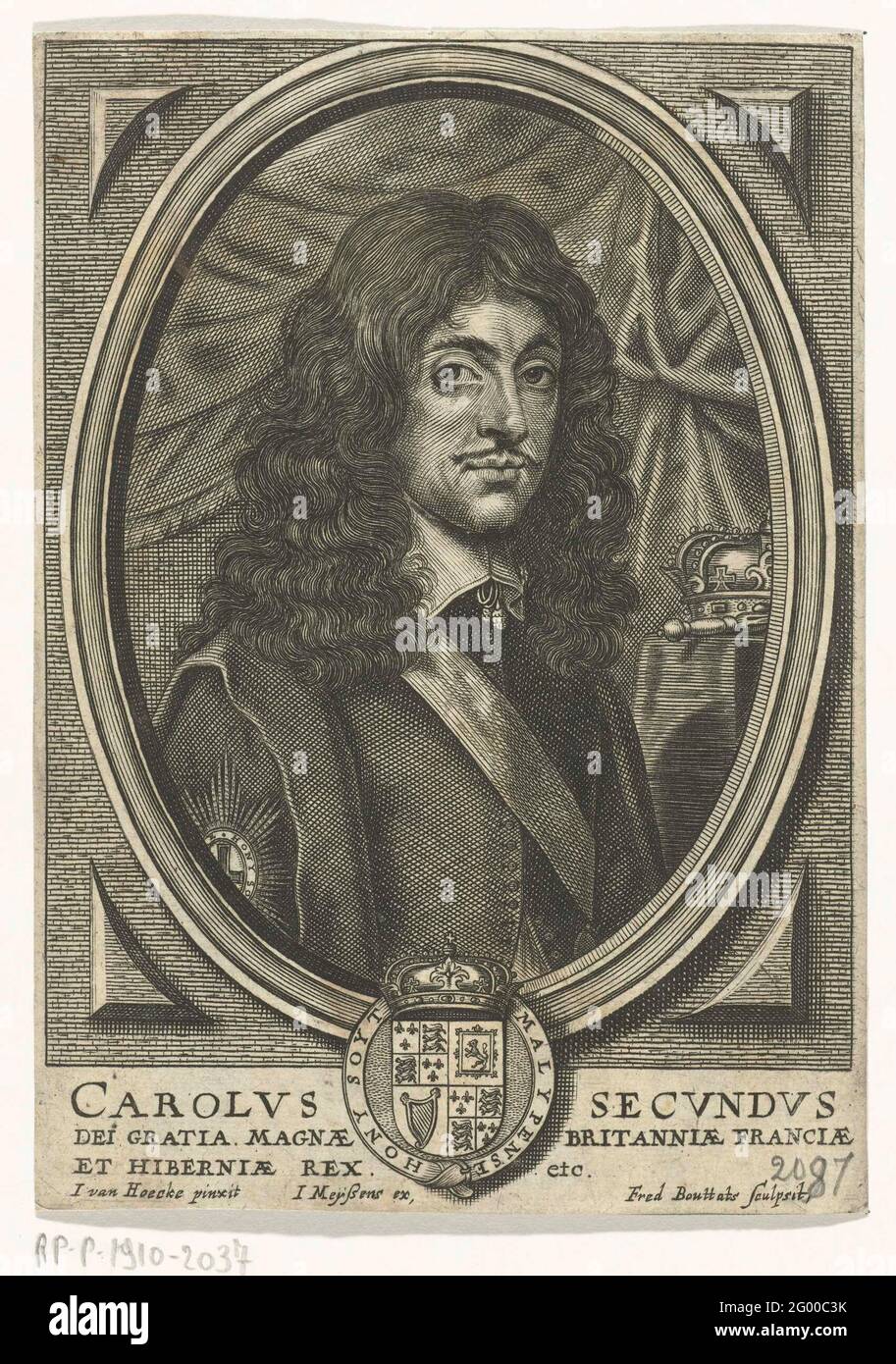 Portrait of Karel II of England. Portrait in oval list of Karel II of ...