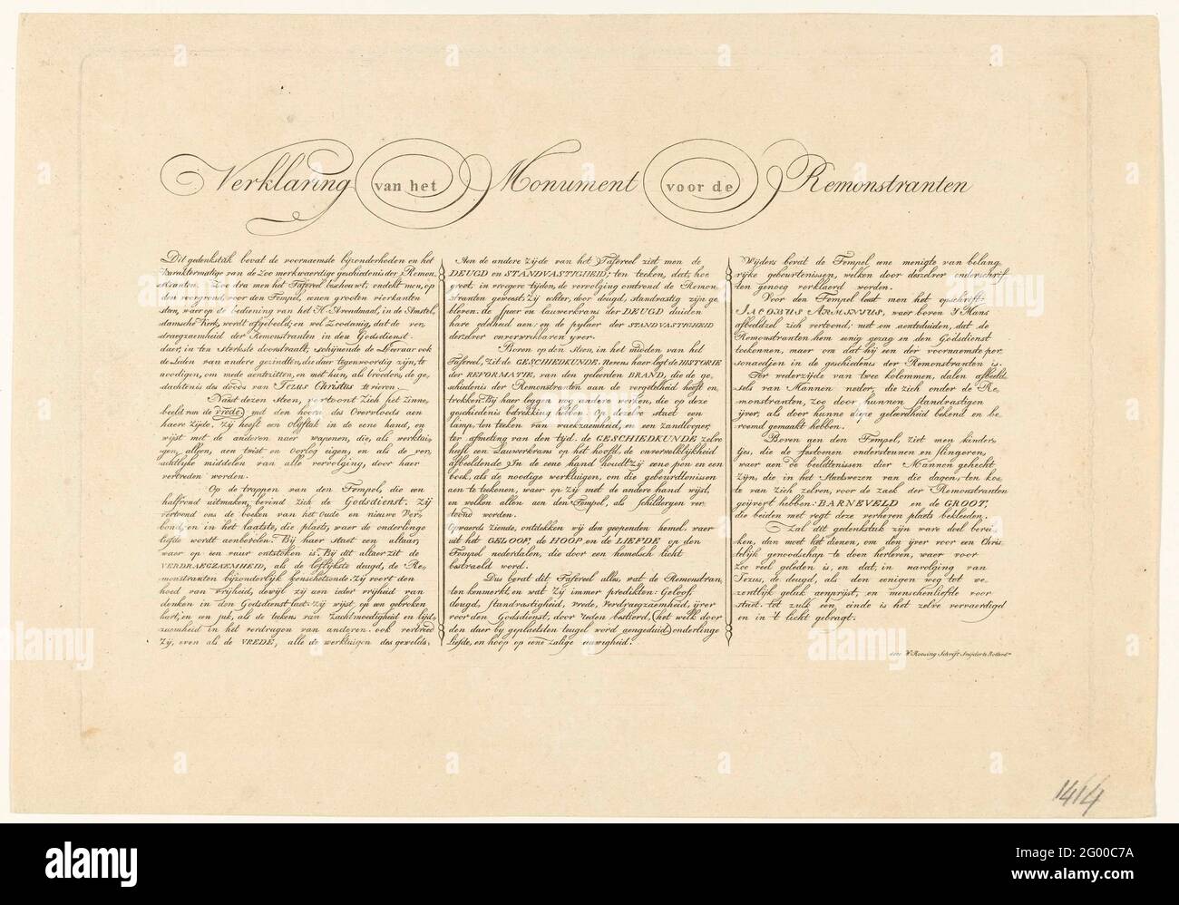 Declaration at the Print Monument for the Remonstrants, ca. 1800 ...