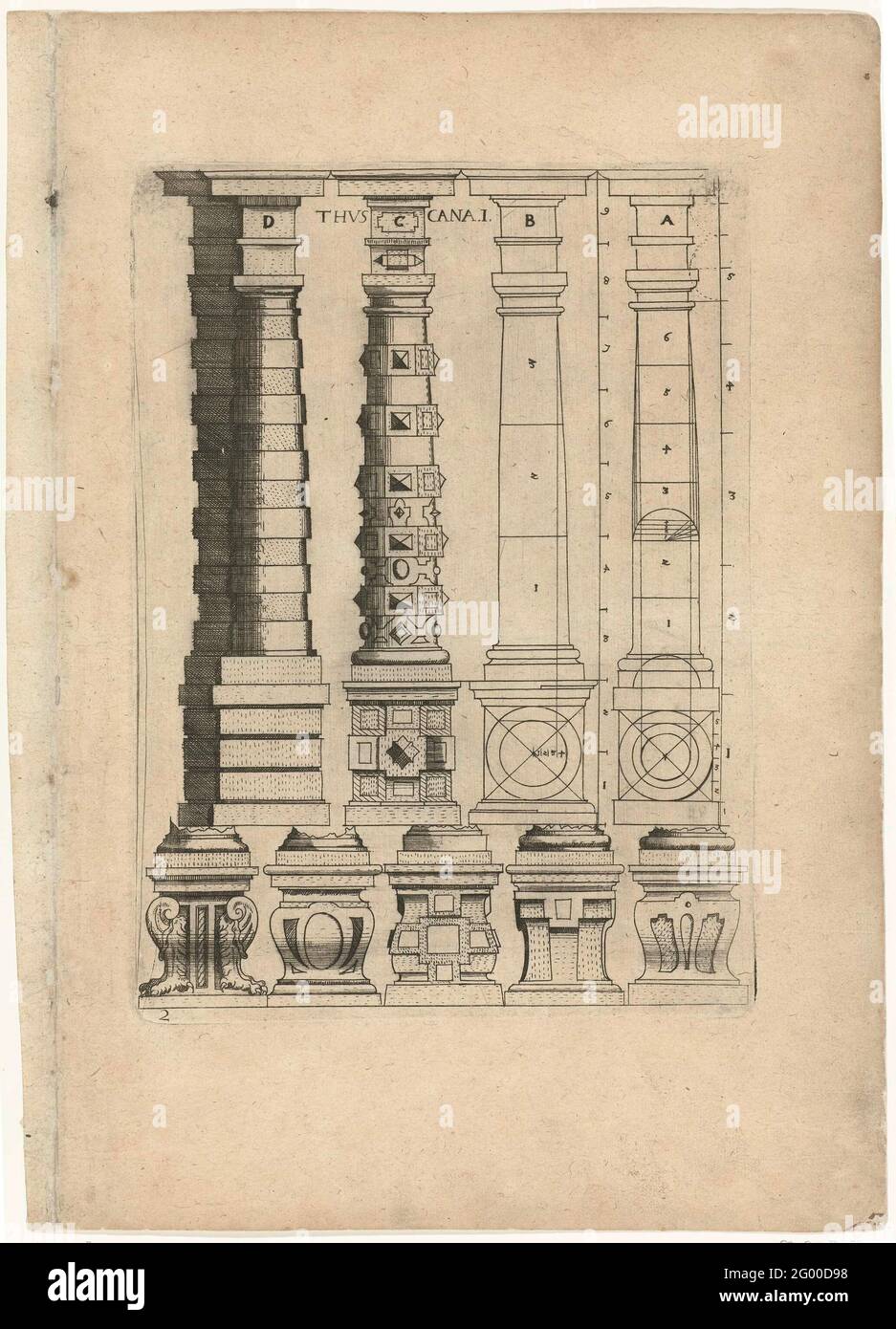 Four Tuscan columns with pads; Thvscana.i; Architectura von den Funf ...