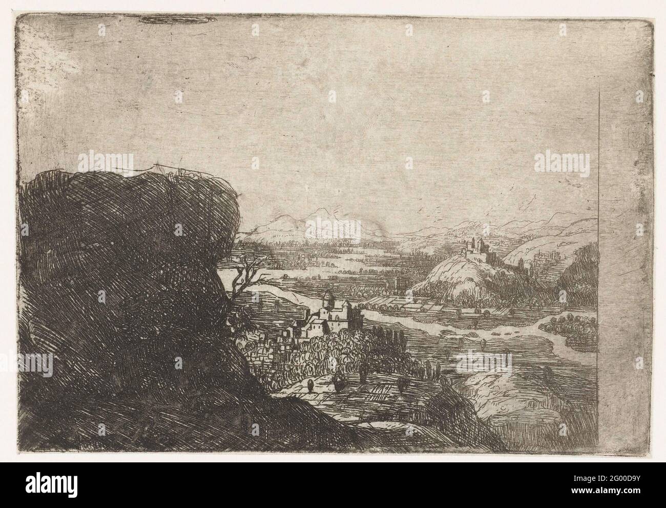 River landscape with rock and two castles. Landscape with river and two ...