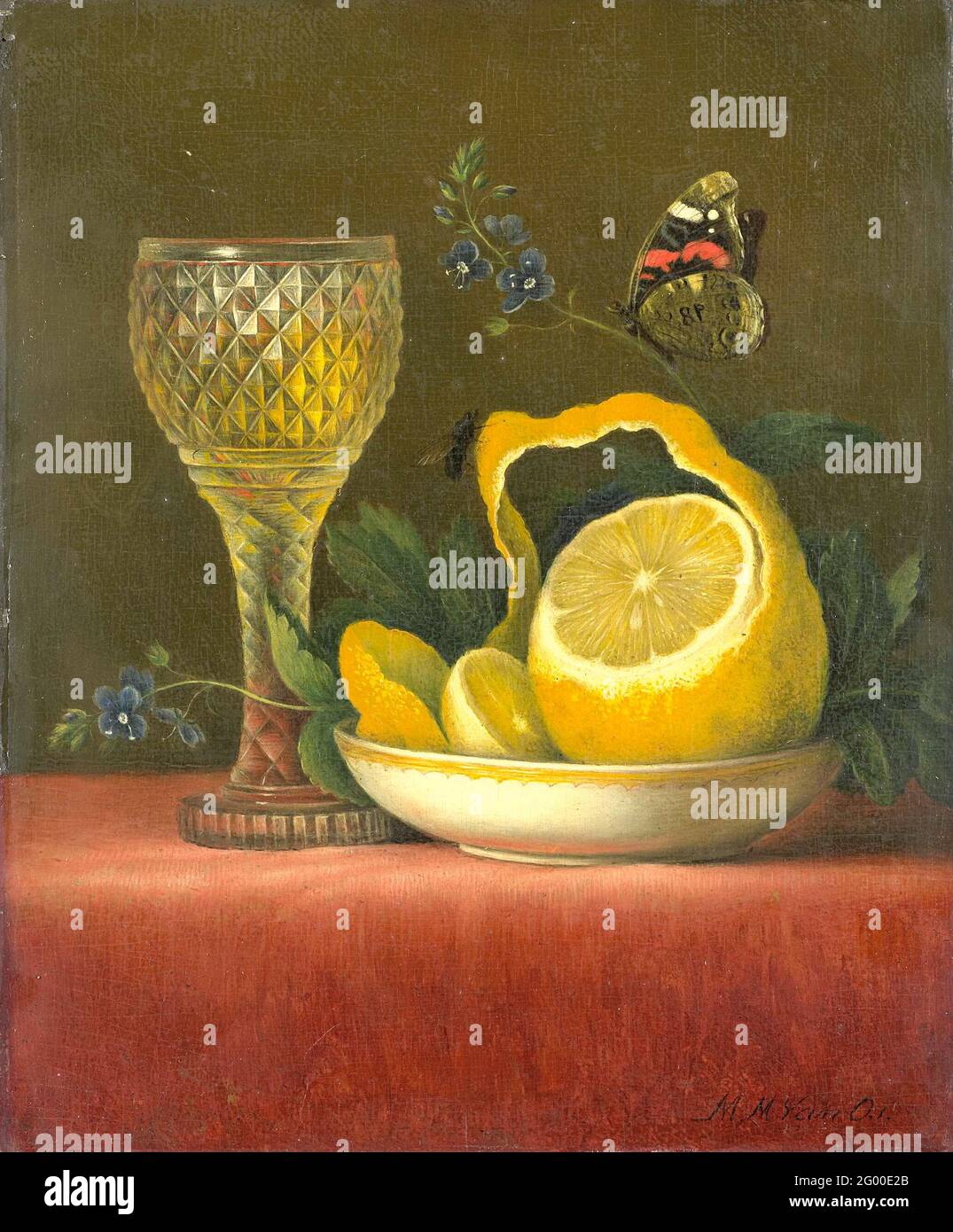 Still Life With Lemon and Cut Glass. Still life with a peeled lemon in ...