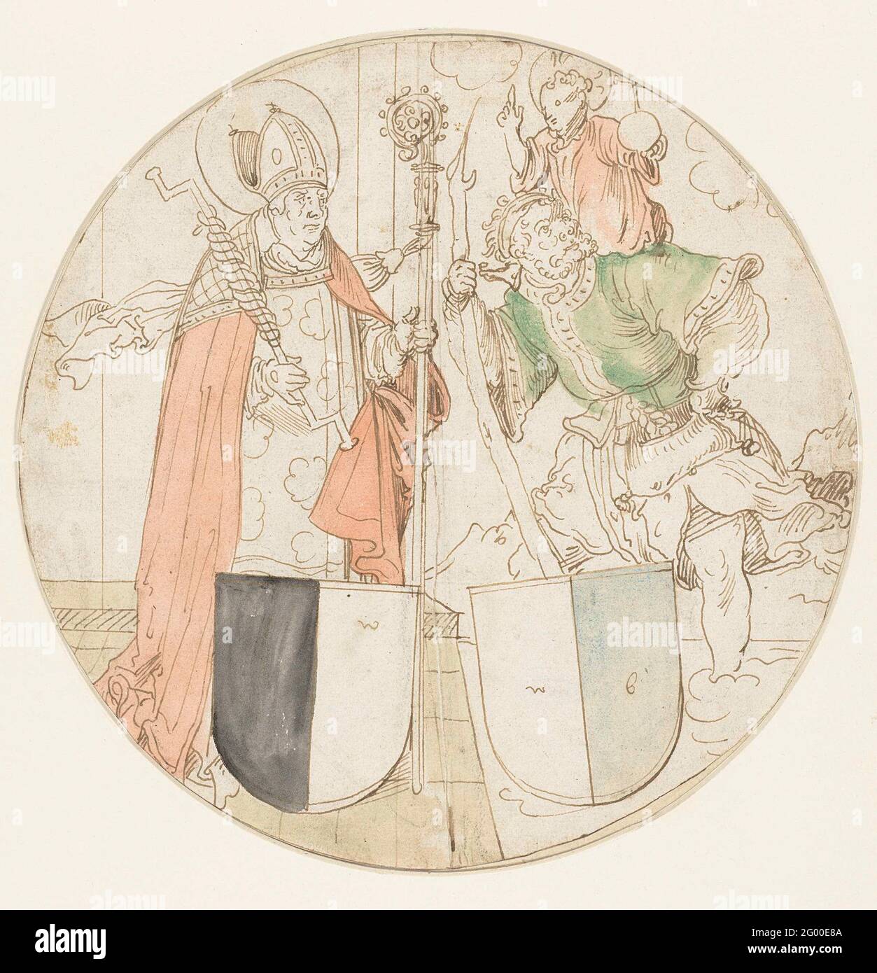Saints Christophorus and Erasmus, each with a coat of arms Stock Photo ...