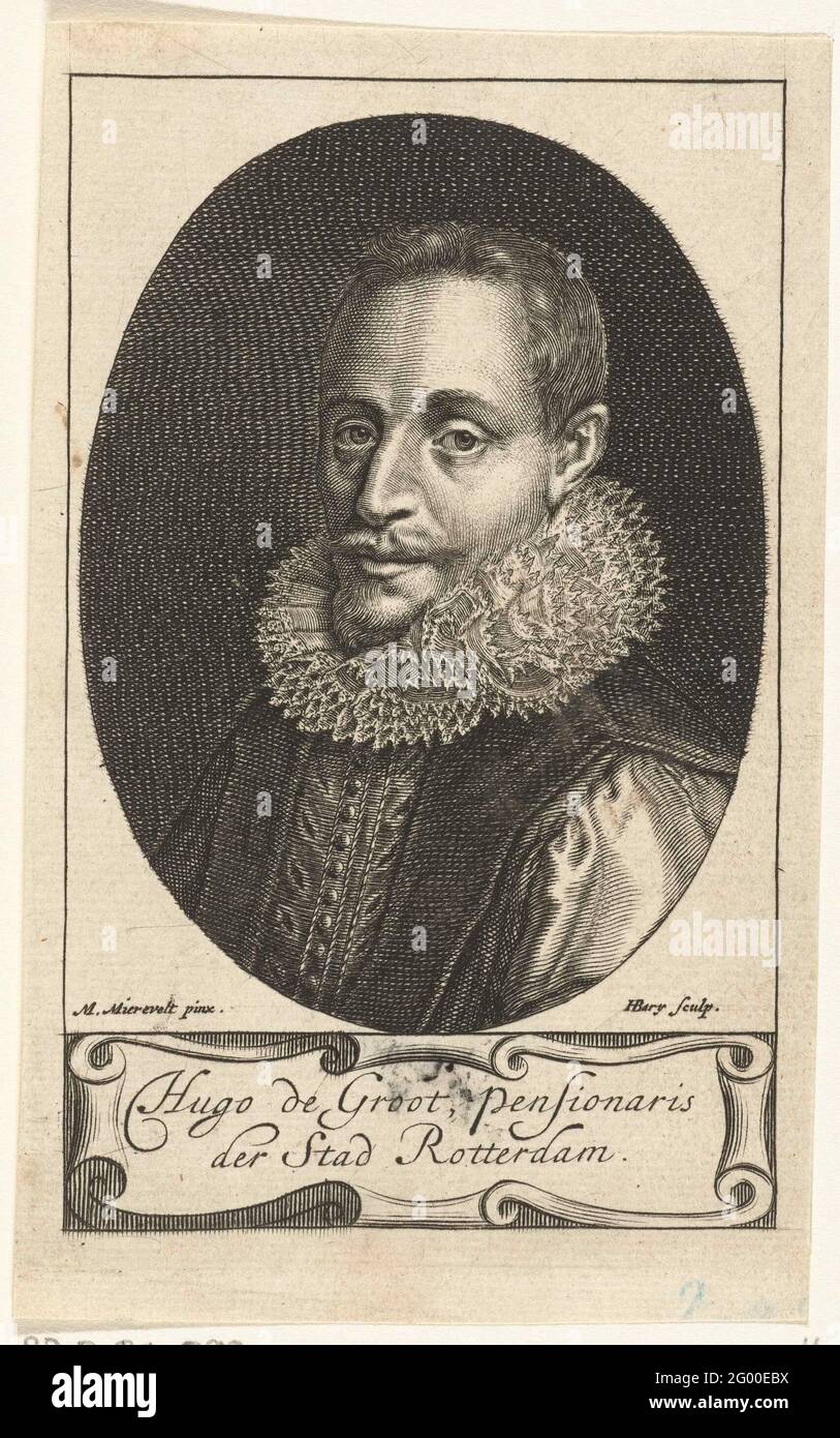 Portrait of Hugo de Groot. Bust of Hugo de Groot. Under the portrait in ...