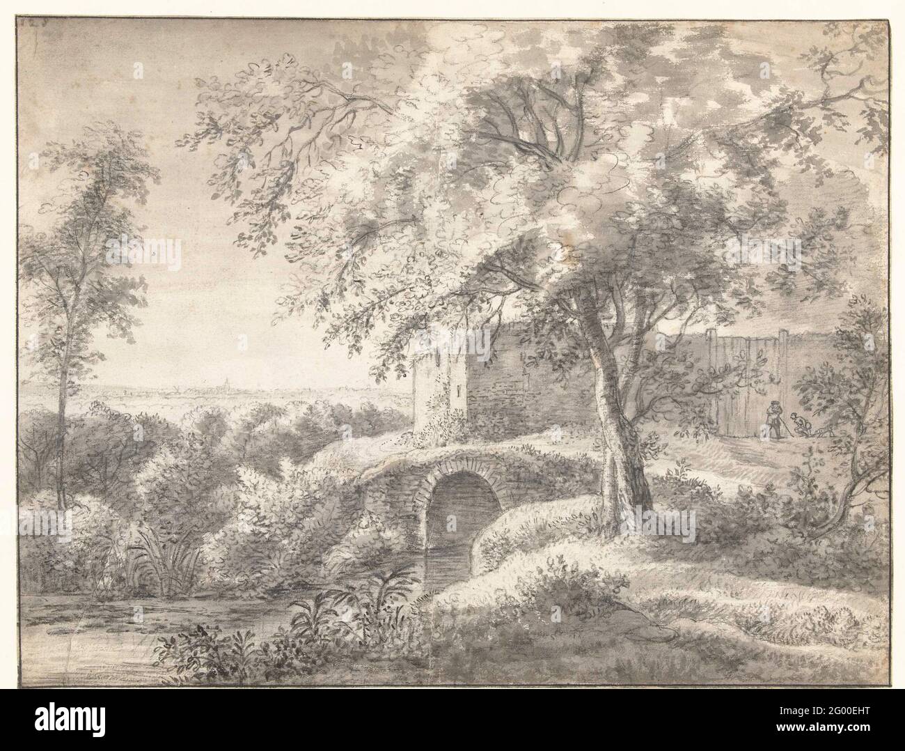 Landscape with a stone bridge Stock Photo - Alamy