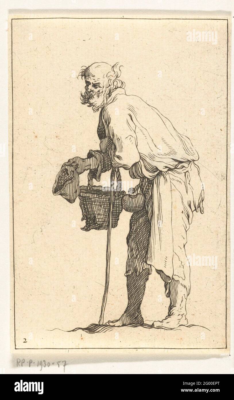 Old beggar; The small figures. Beggar, standing to the left, his hat in ...