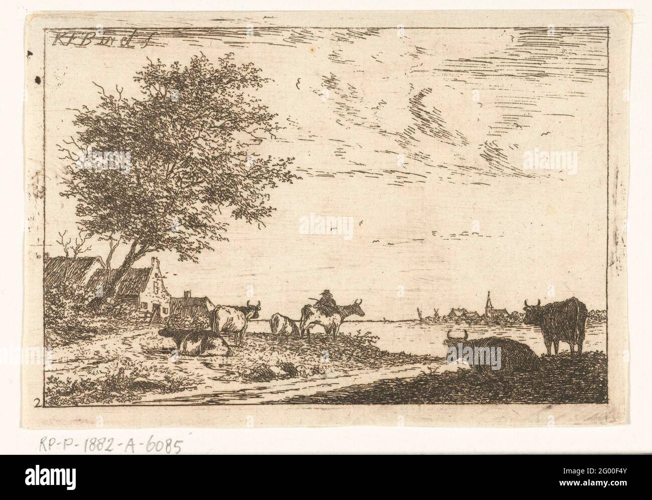 River landscape with farmer and cows at farm; Landscapes Stock Photo ...