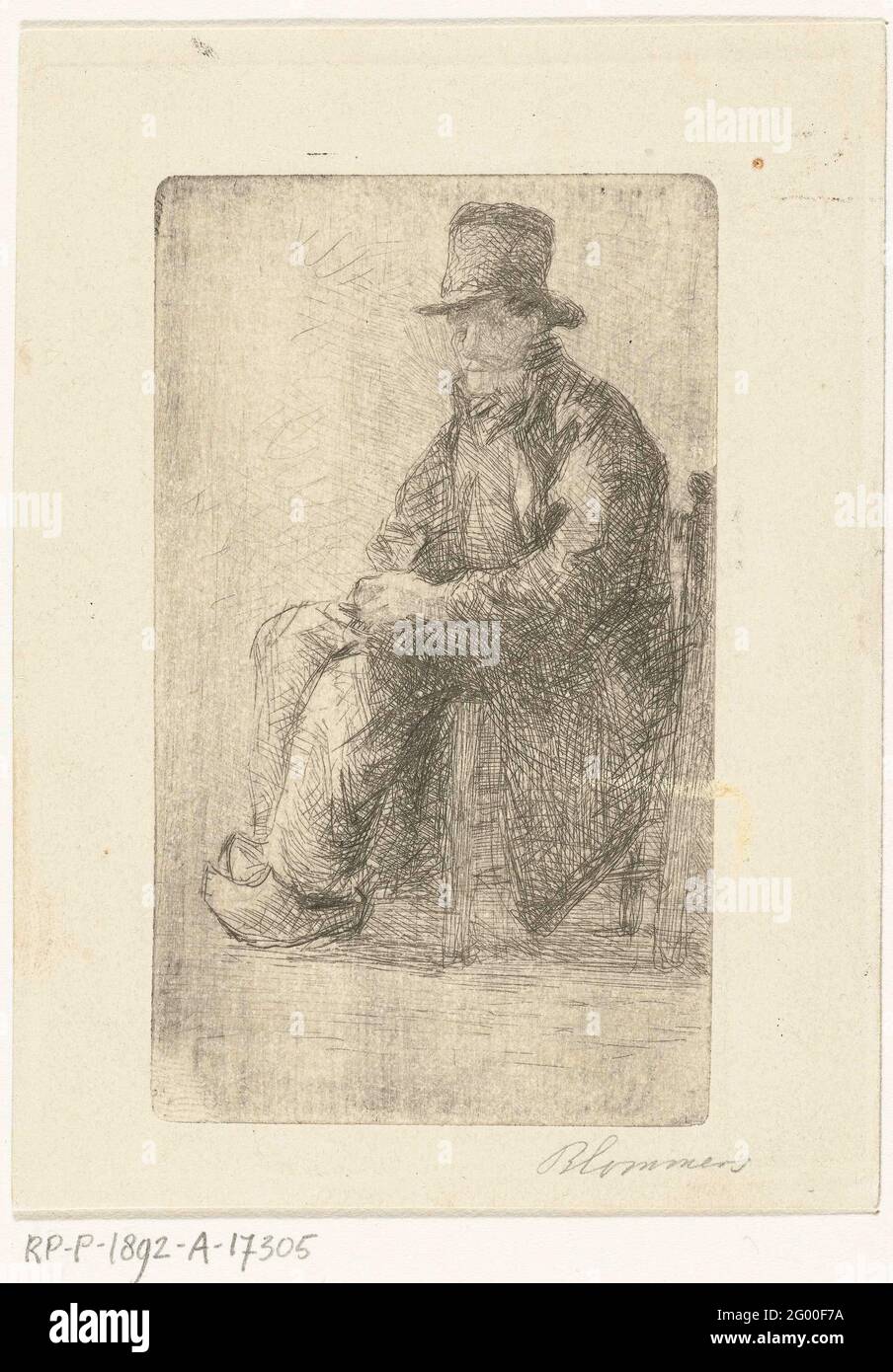 Seated man with hat and clogs Stock Photo - Alamy