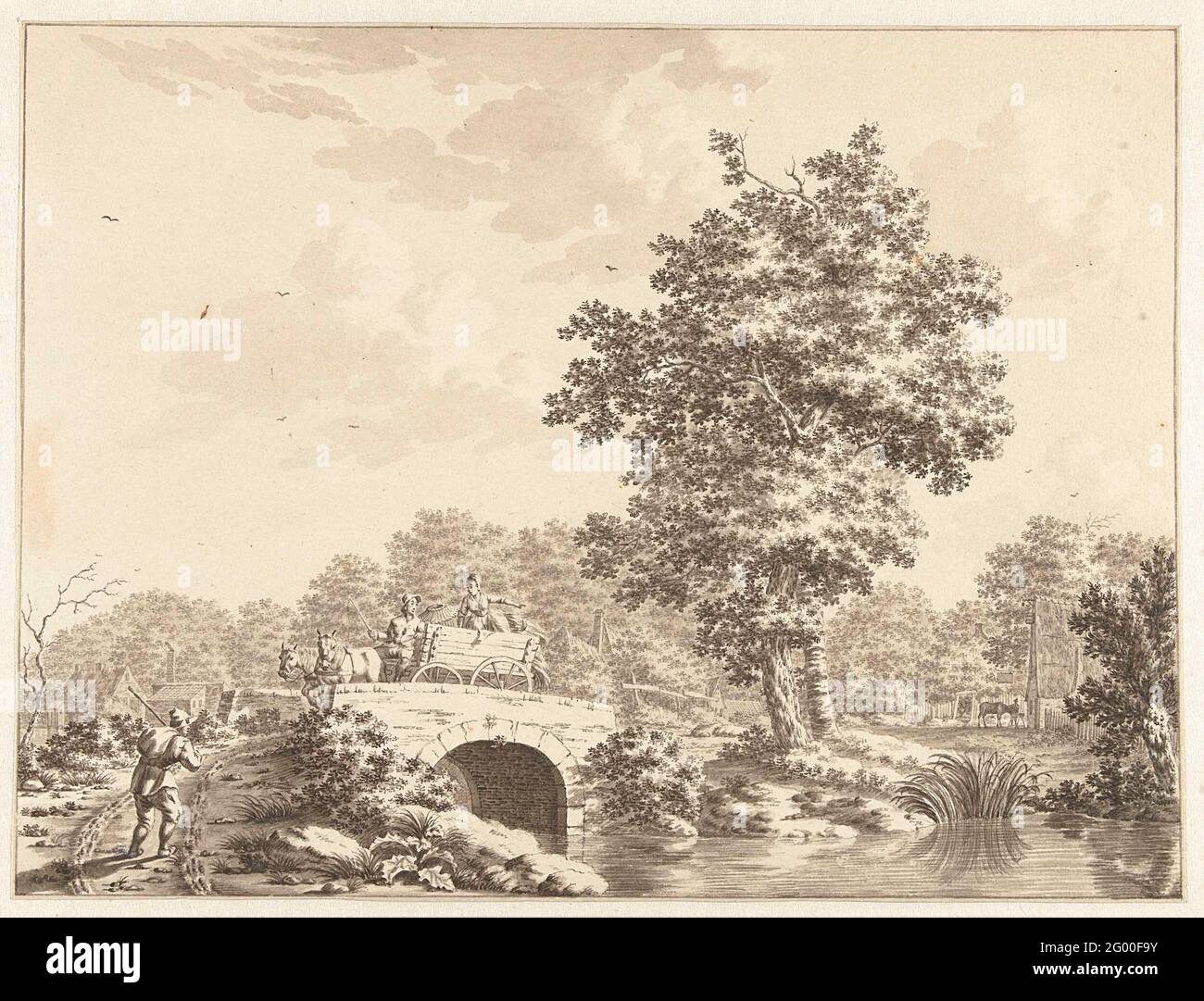 Landscape with a cart on a stone bridge Stock Photo - Alamy