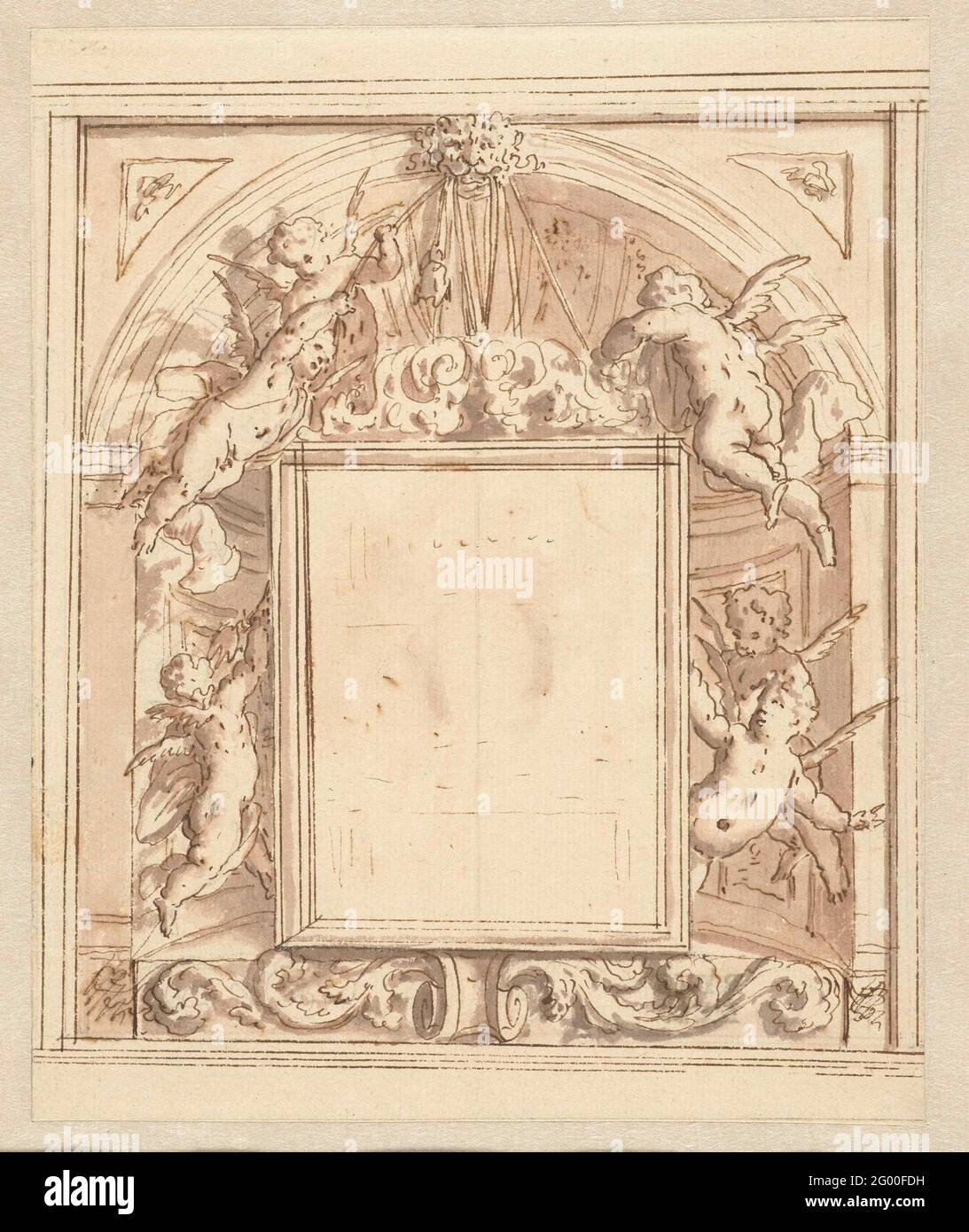 Cartouche surrounded by putti; Designs for paintings with episodes from ...