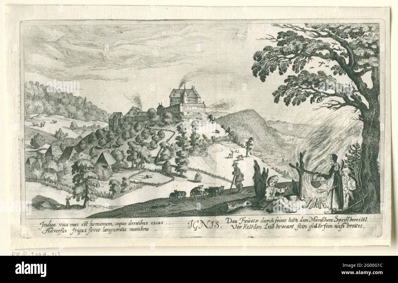 Fire; Ignis; The four elements. Allegory on the fire element: landscape ...