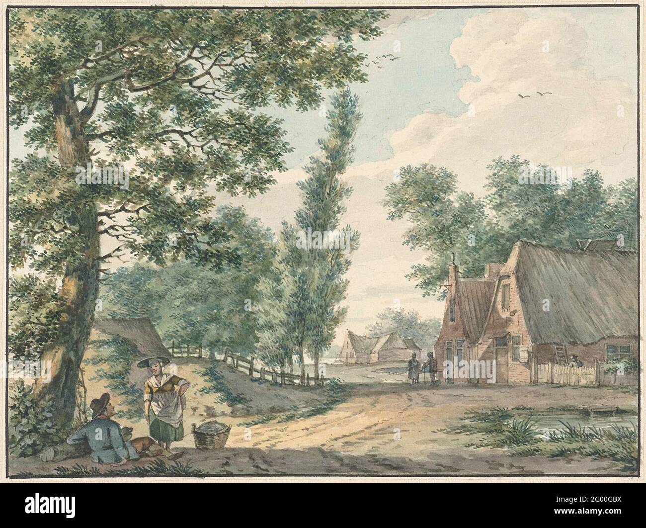 Landscape with two people under a tree. Landscape with two people under ...