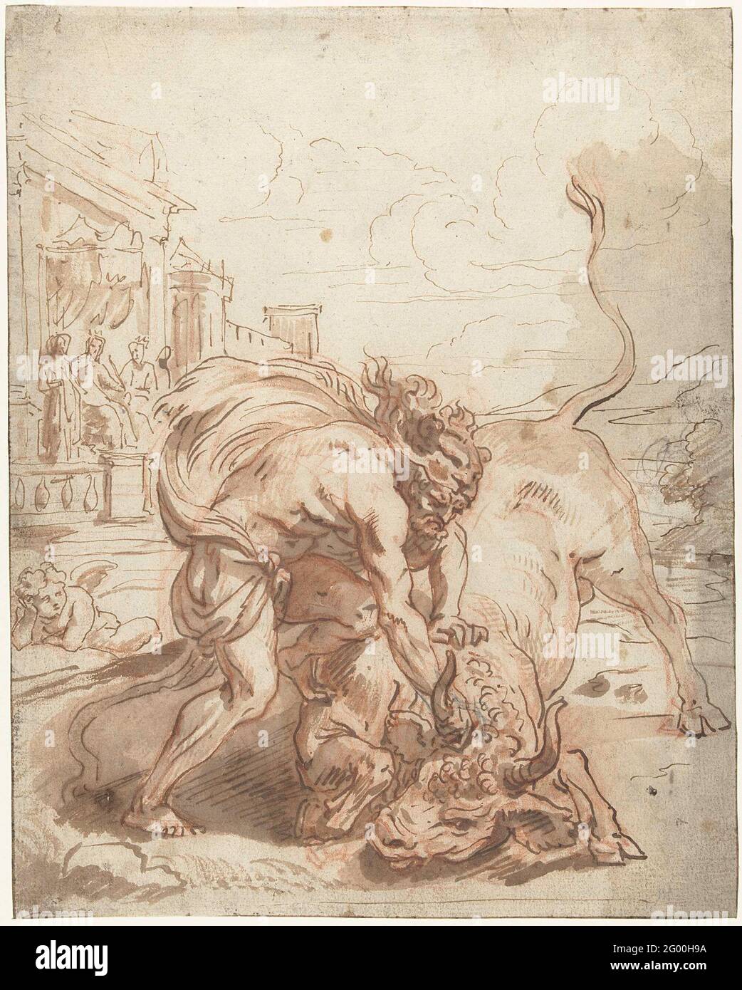Hercules beats Acheloüs in the form of a bull. Design for a print Stock ...