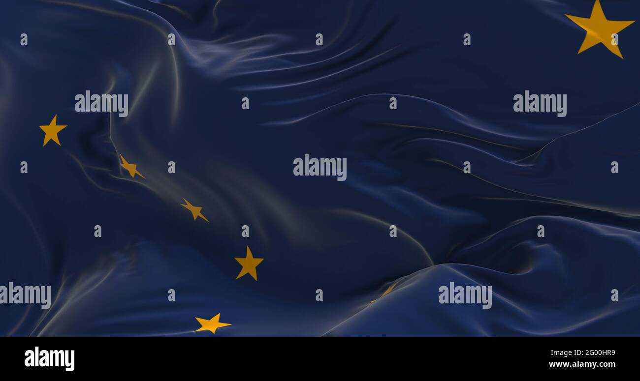 flag of Alaska waving in the wind. Patriotic concept about state. 3d ...