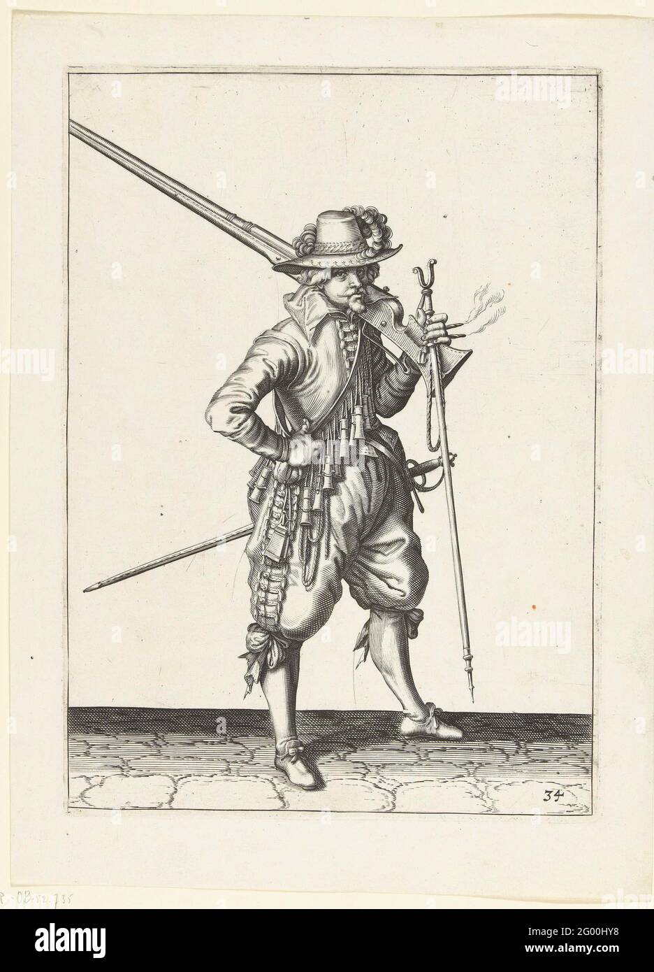 Soldier wearing his musket on his shoulder; Arms handhe van Roers ...