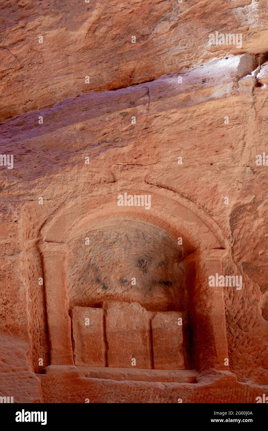 Arched niche with three betyls in the Siq, Petra, Jordan Stock Photo ...