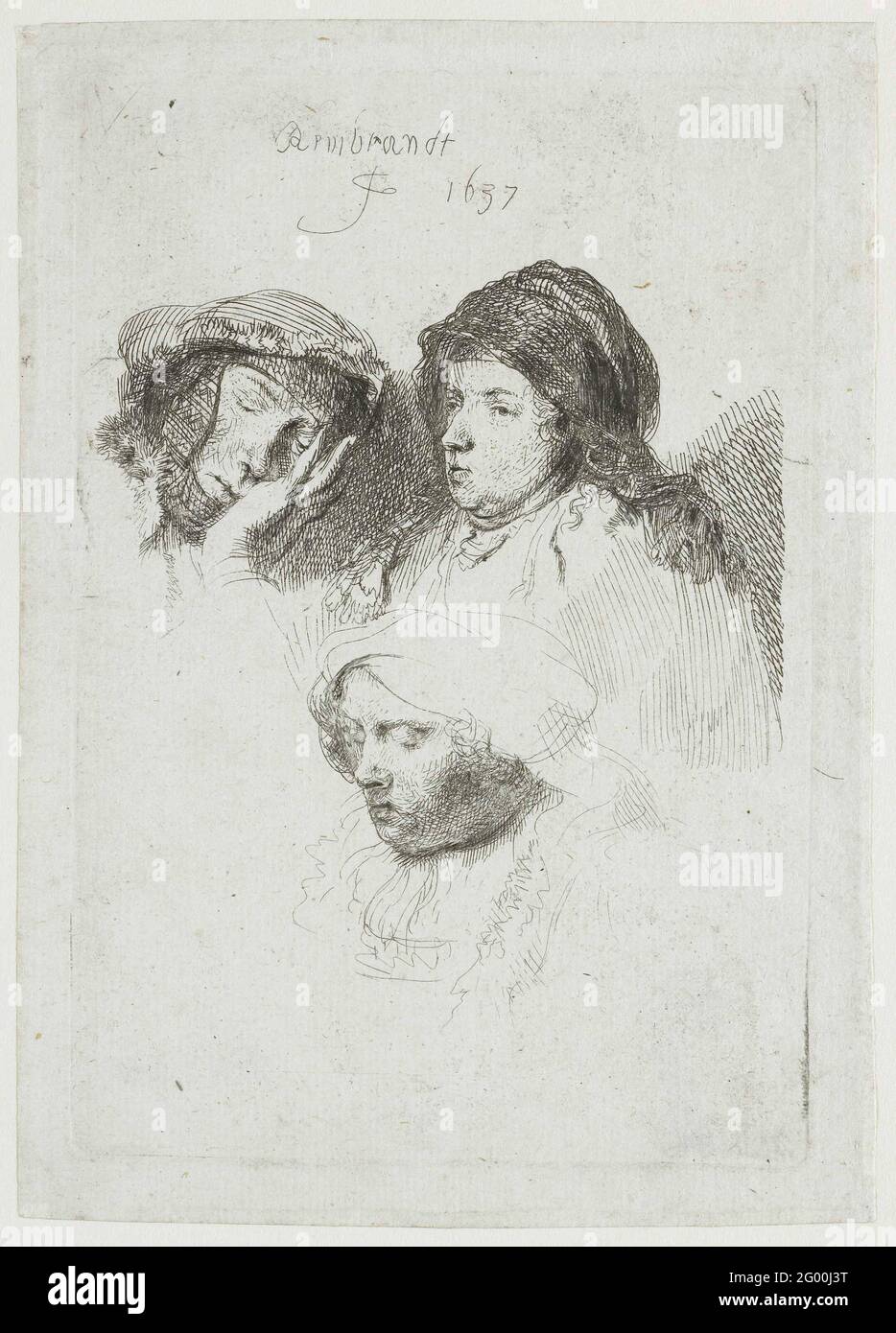 Three female heads, one sleeping Stock Photo - Alamy