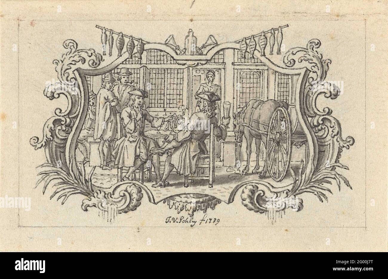 Vignet with inn scene. Design for a print Stock Photo - Alamy