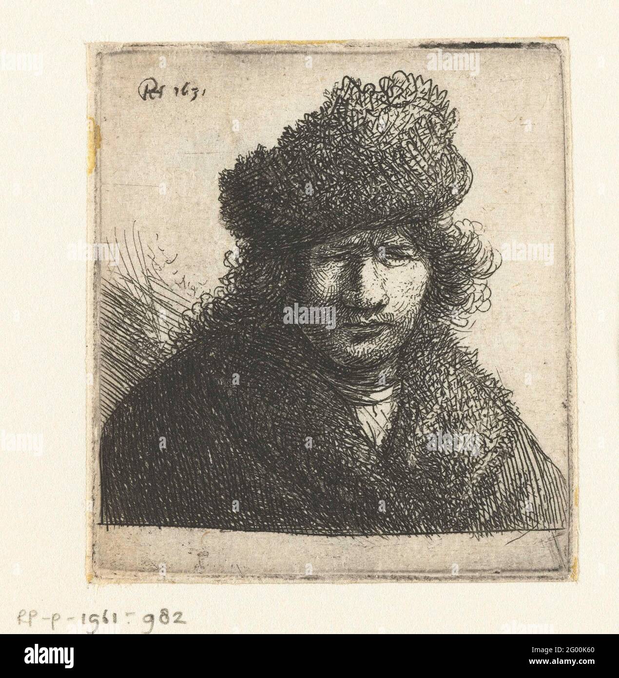 Self-portrait with fur hat. Self-portrait of Rembrandt with fur hat and ...